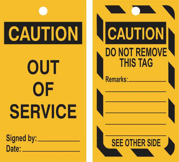 CAUTION OUT OF SERVICE LOCK OUT TAG PACK OF 50 – Signbiz
